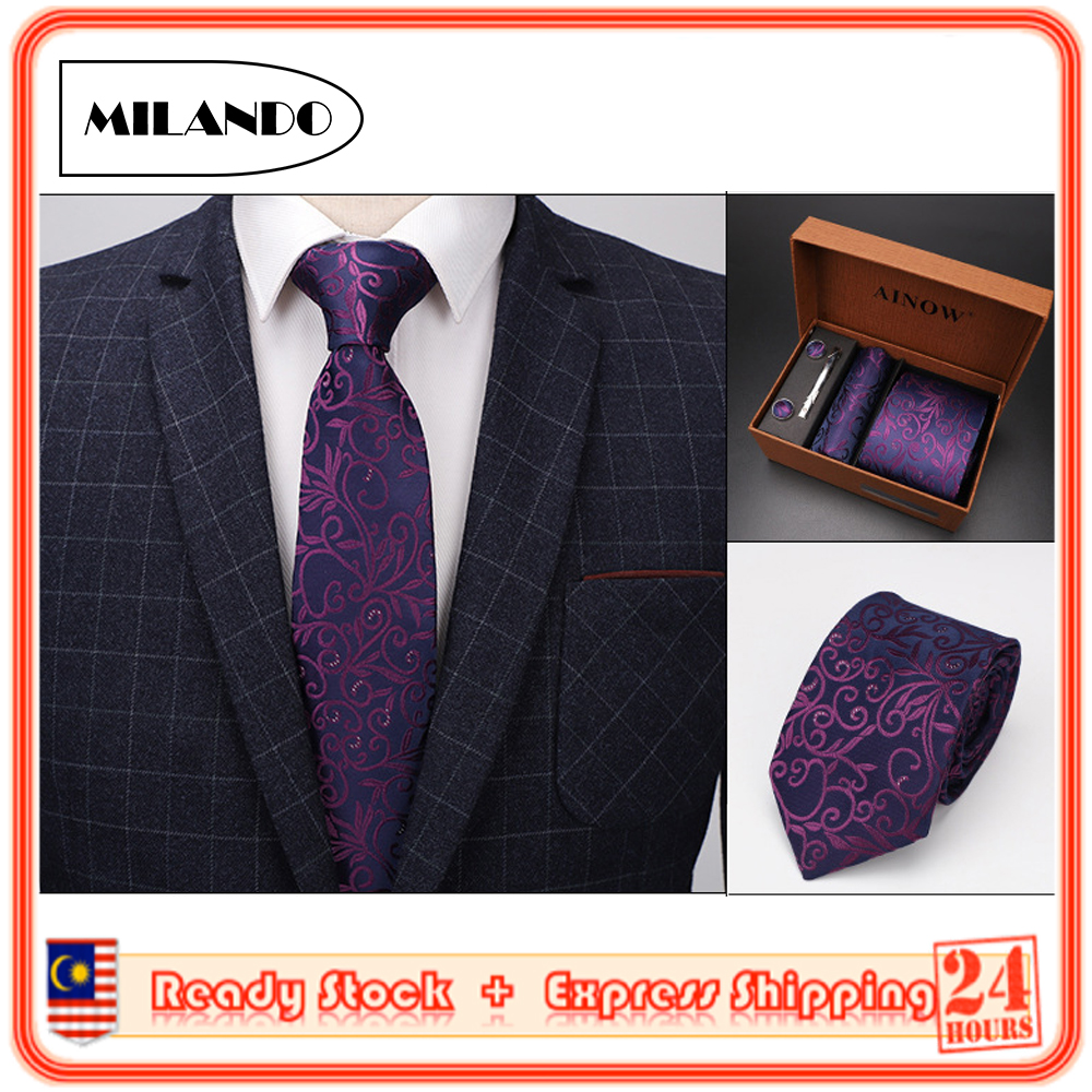 (5 Pieces Set) MILANDO Men Tie Polyester Silk Bow Neck Tie Men Gift Set ...