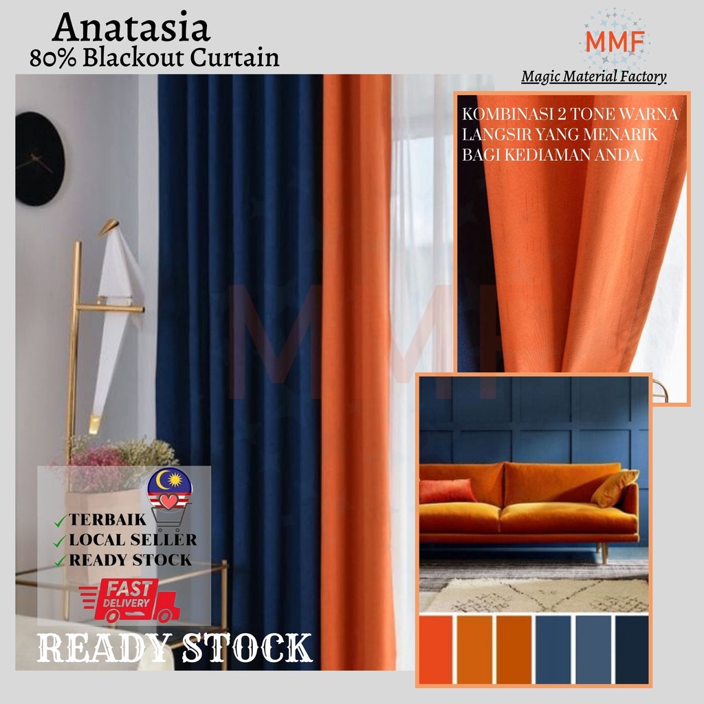 Shopee CNY Sale 2023 | Langsir Curtain warna Navy Blue 80% Blackout ...