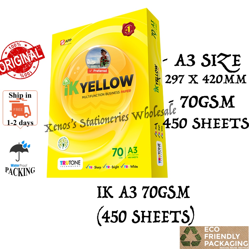 IK YELLOW A3 70GSM PHOTOSTAT PAPER / IK YELLOW A3 70G PAPER (READY ...