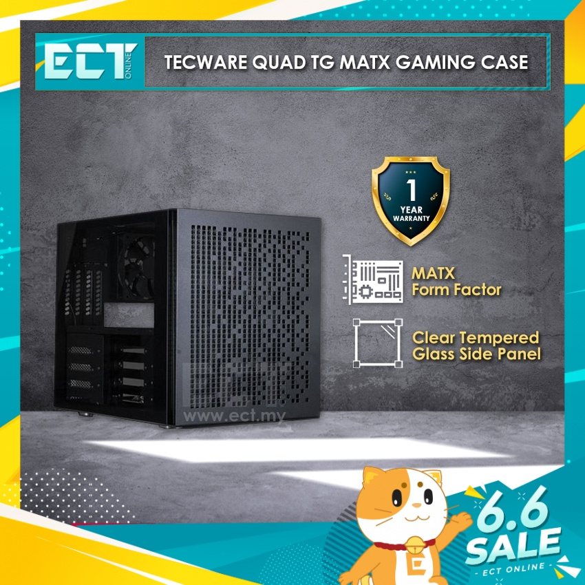 Tecware quad tg matx gaming case - black | BeeCost