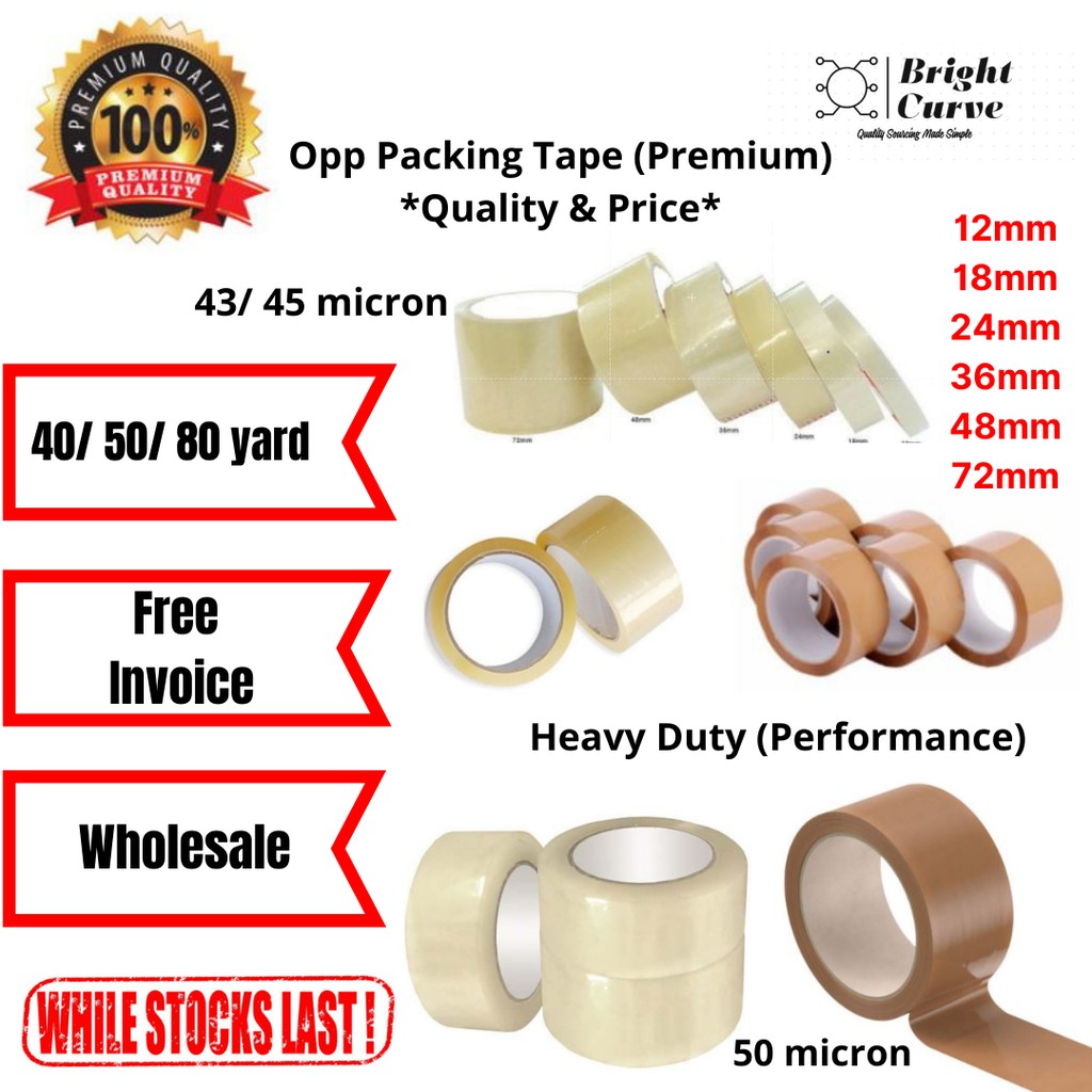 OPP Tape (Premium/ Heavy Duty) 12mm, 18mm, 24mm, 36mm, 48mm x 80y/40y ...