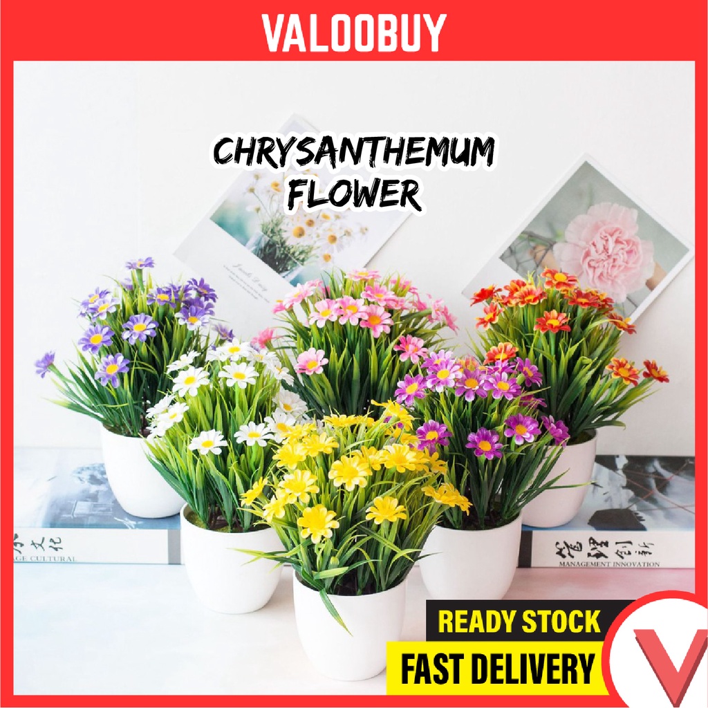 Chrysanthemum Grass Simulation Flower Potted Bunga Daisy Palsu Hiasan ...