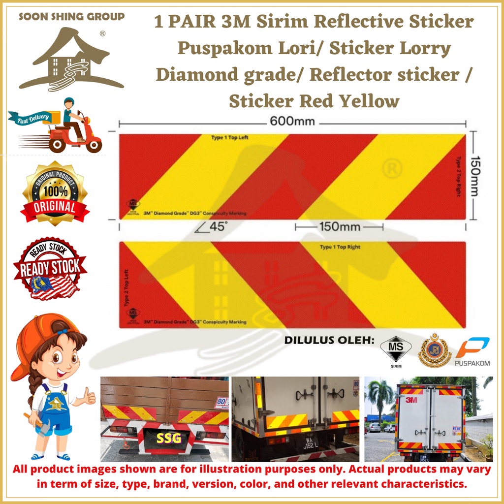 1 Pair 3M Sirim Reflective Sticker Puspakom Lori/ Sticker Lorry Diamond ...