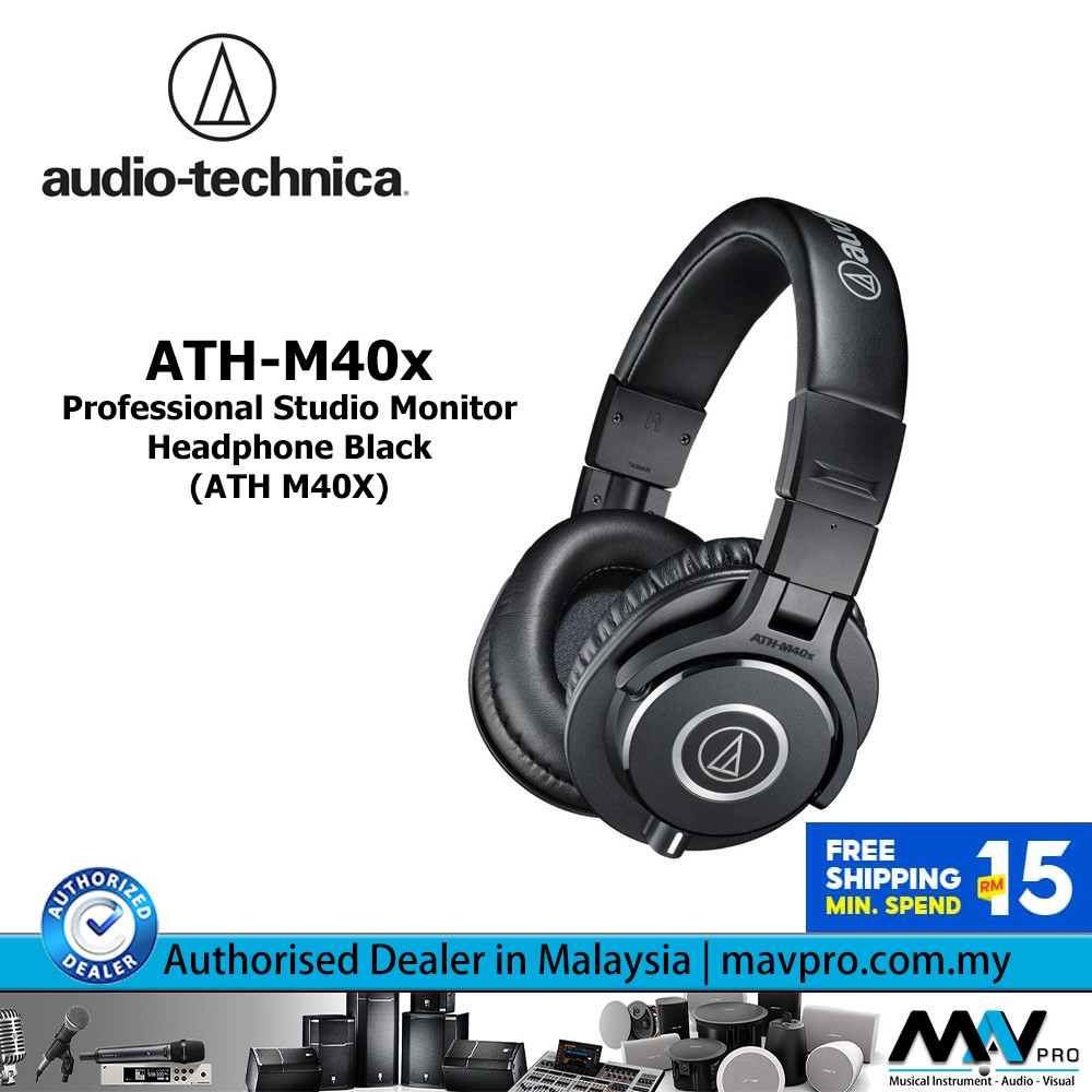 Audio Technica ATH-M40x Professional Studio Monitor Headphone Black ...