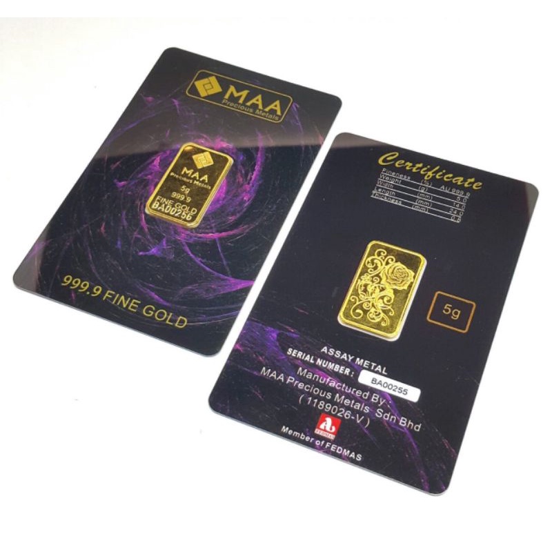 5 Gram Gold Bar Emas 24K 999 FineGold - MAA | Shopee Malaysia
