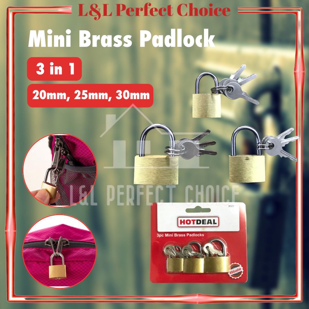 Mini Brass Padlock 3 in 1 Security Luggage Locker with Keys 20mm 25mm ...