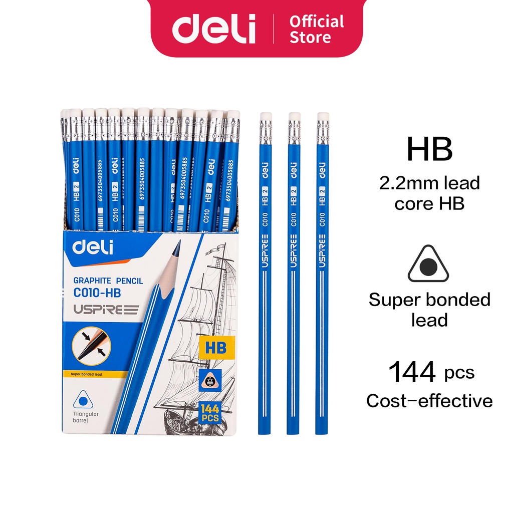 Deli Pencil HB Writing Graphite Pencil (192 x 85 x 105mm x 144 Pcs/Box ...