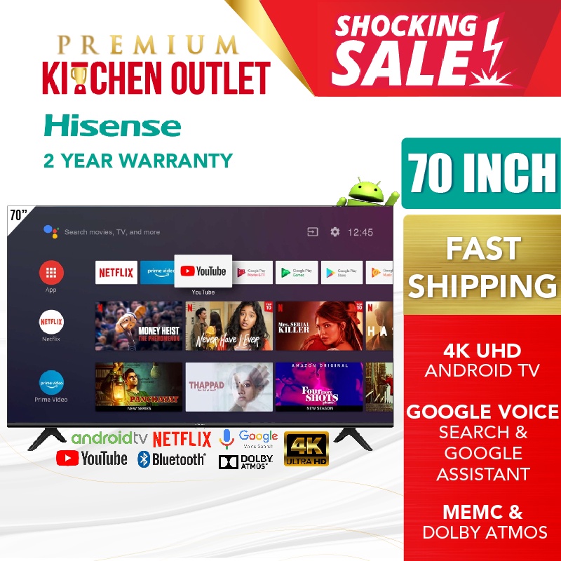 Hisense 70 Inch 4K UHD Android TV 70A6500G | Google Assistant | Dolby ...