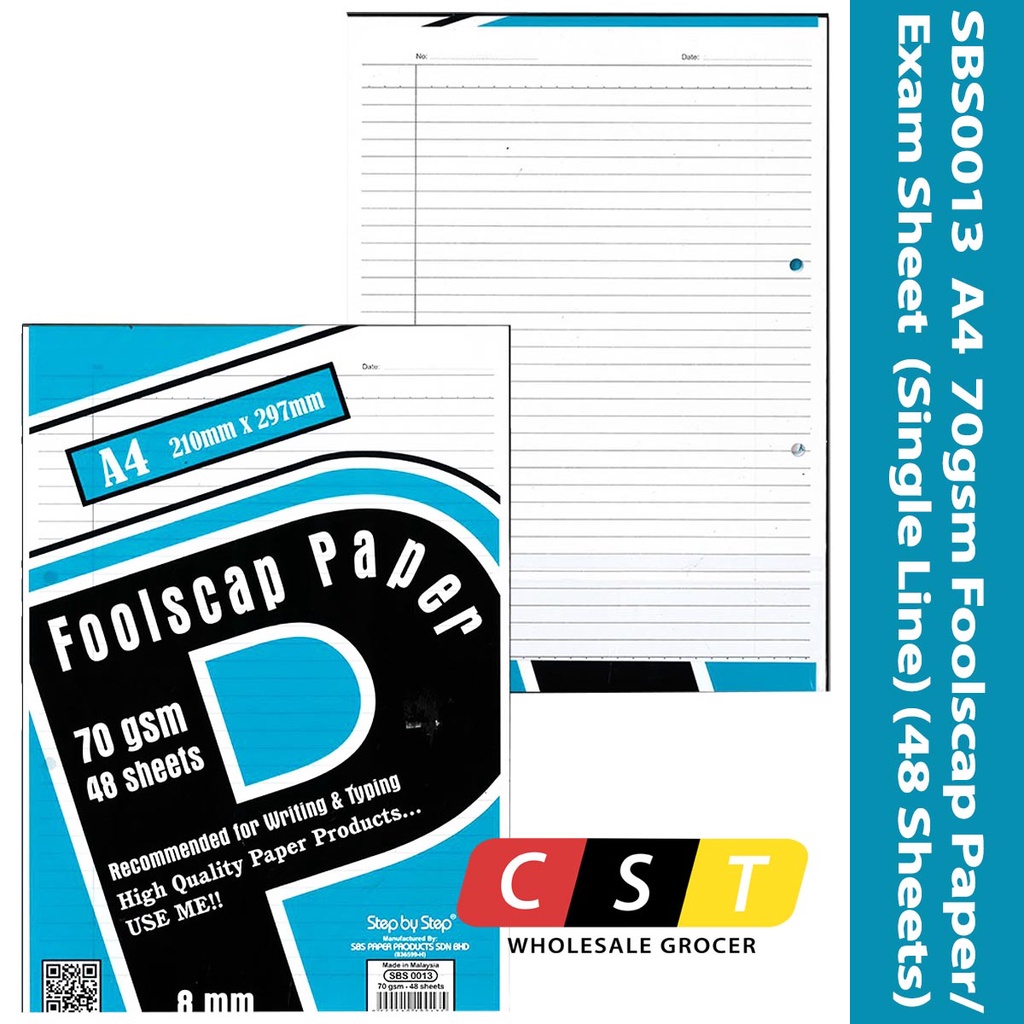SBS0013 A4 70gsm Foolscap Paper/Exam Sheet (Single Line)(48 Sheets ...