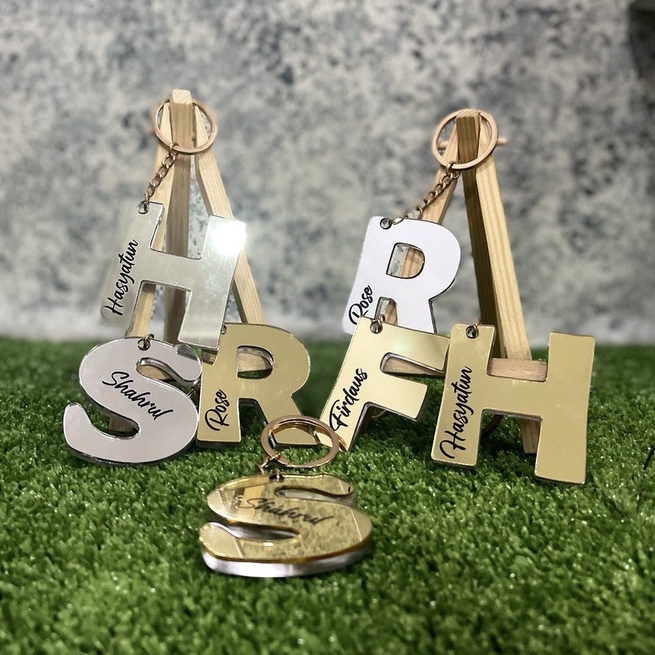 Custom Keychain Alphabet Block Name - Keychain Huruf Blok Nama | Shopee ...
