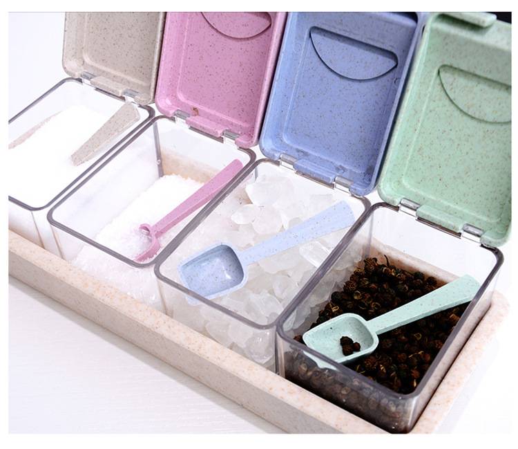 [4pcs Set] Wheat Straw Seasoning Storage Box Dispensers Container Herbs ...