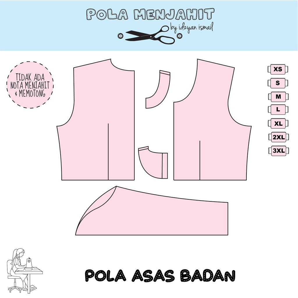 POLA ASAS | POLA BASIC BADAN DEWASA | BASIC BODICE SEWING PATTERN | POLA BAJU | POLA MENJAHIT ...