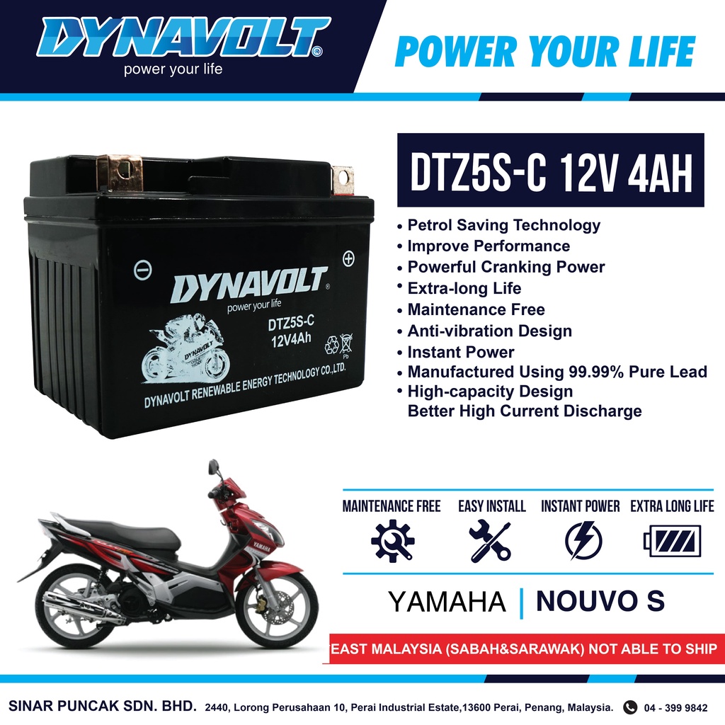 Yamaha Nouvo S Dynavolt Battery DTZ5S-C 12V 4Ah | Shopee Malaysia