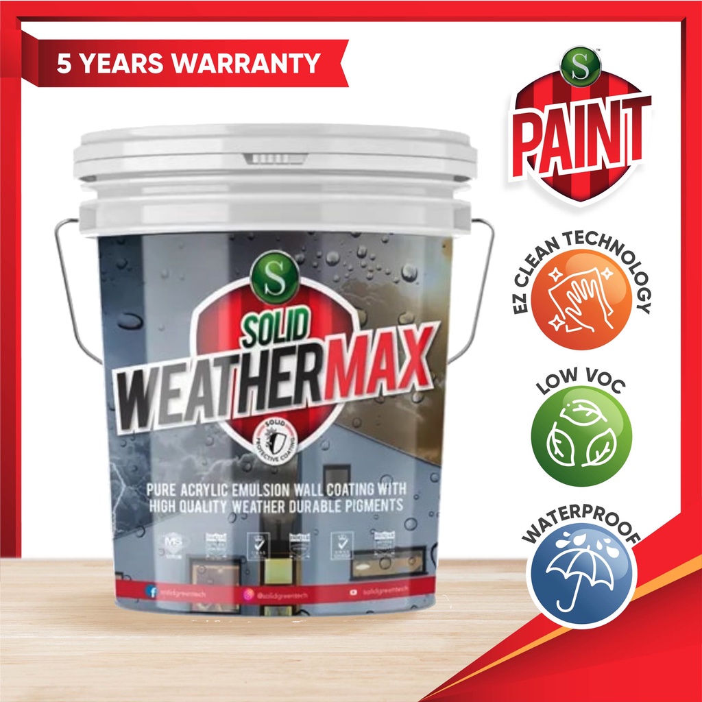 SOLID WEATHERMAX Superior Water Based Acrylic Emulsion Paint BRILLIANT WHITE (1 Litre / 5 Litres ...