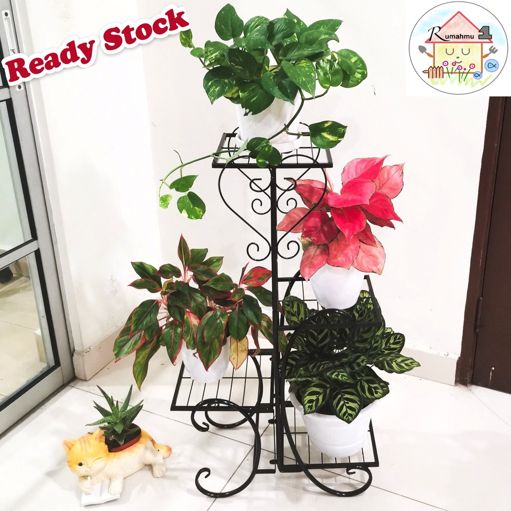 4 Tier Metal Pot Stand/Garden Iron Flower Multi-Layer Pot Stand/Rak ...