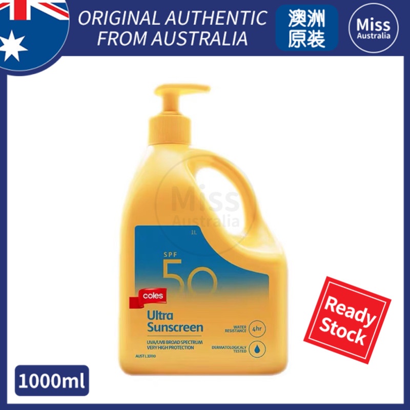 Australlia Ultra Sunscreen Coles SPF 50+ UVA UVB Broad Spectrum Pump 1L ...