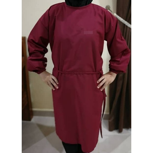 surgical gown apron (plain cotton poplin red maroon) | Shopee Malaysia
