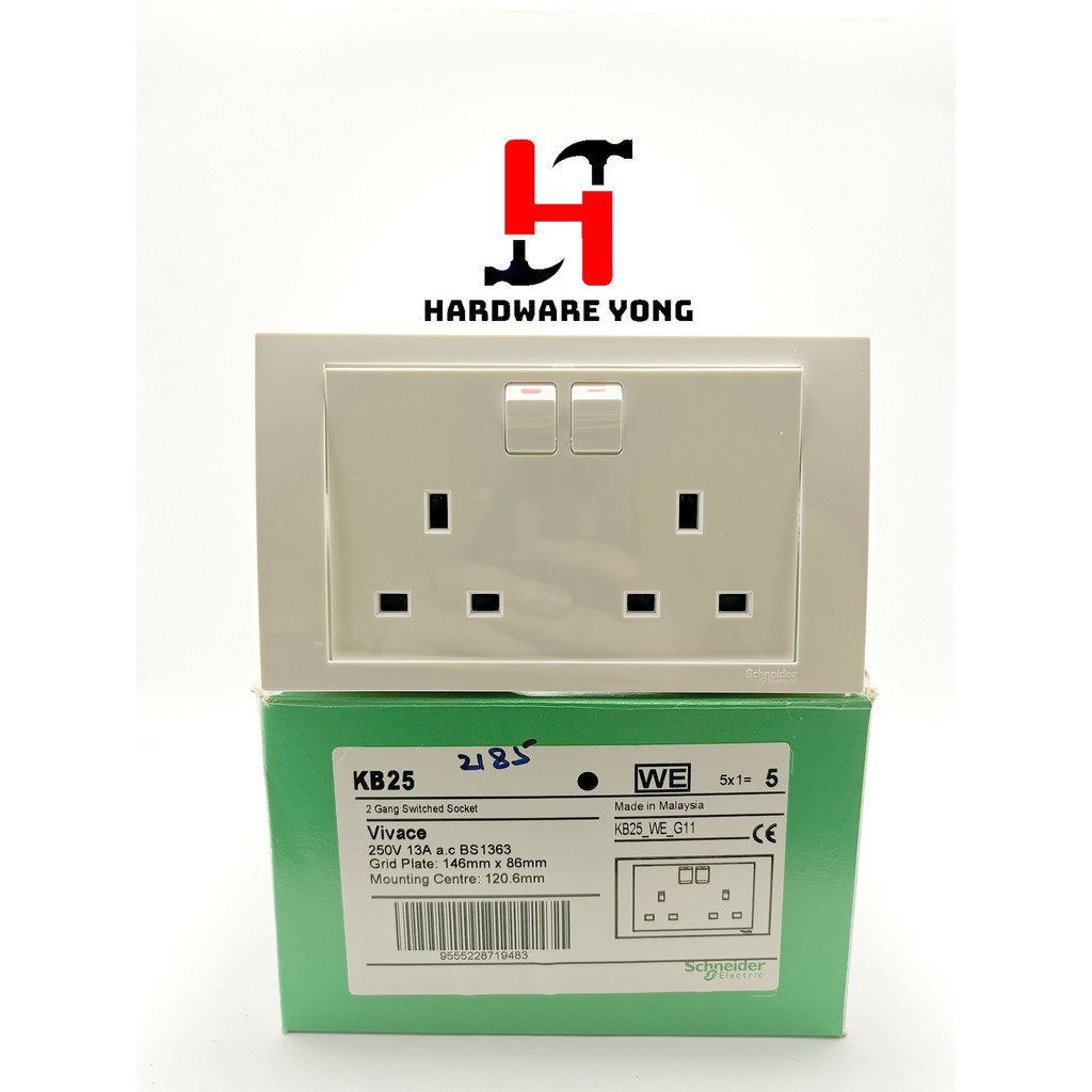 Schneider KB25 250V 13A 2 Gang Switched Socket Twin Switch Socket ...