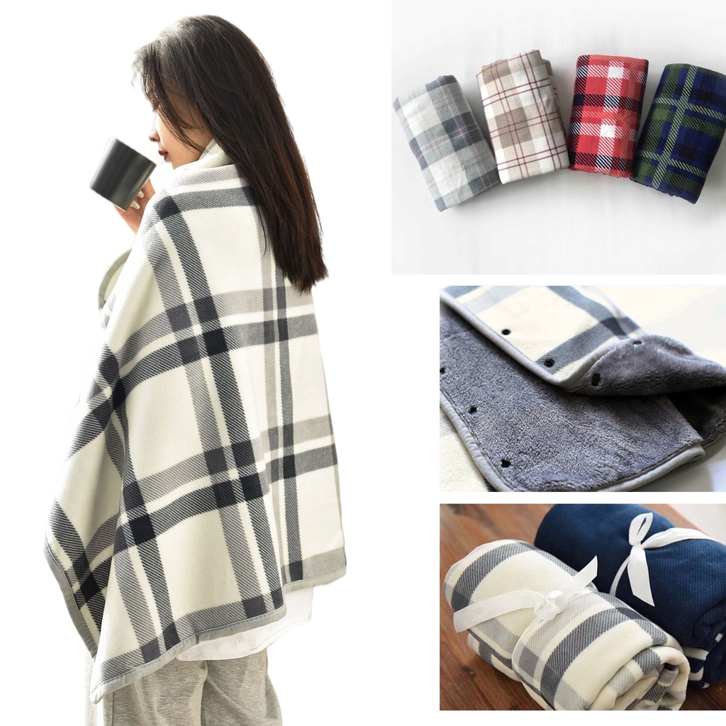 Flannel Fleece Wearable Checkered Throw Shawl Blanket - Sofa /Office ...