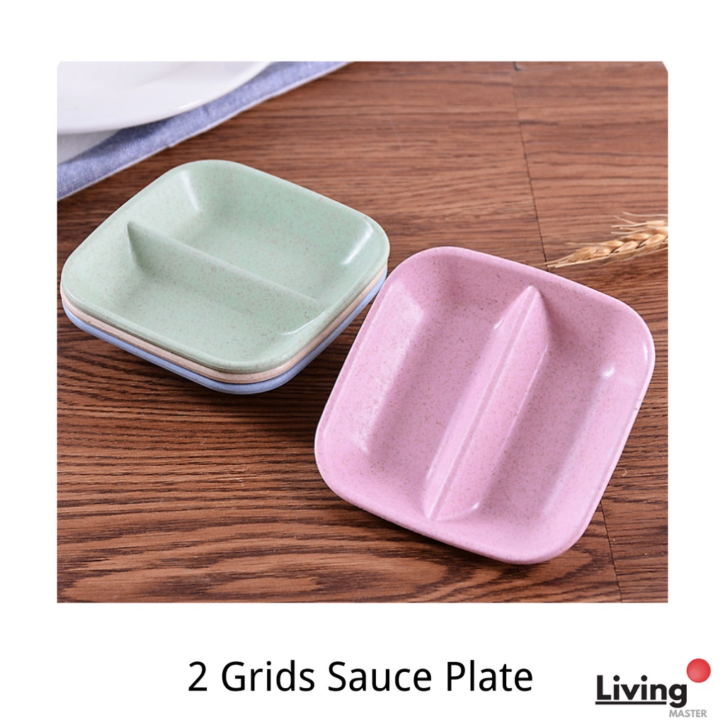 2 Grids Sauce Plate Wheat Straw Small Plate Seasoning Vinegar Soy Sauce ...