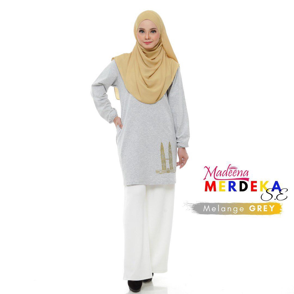 Tshirt Muslimah Madeena Merdeka Inspired - Melange Grey | Baju Muslimah ...