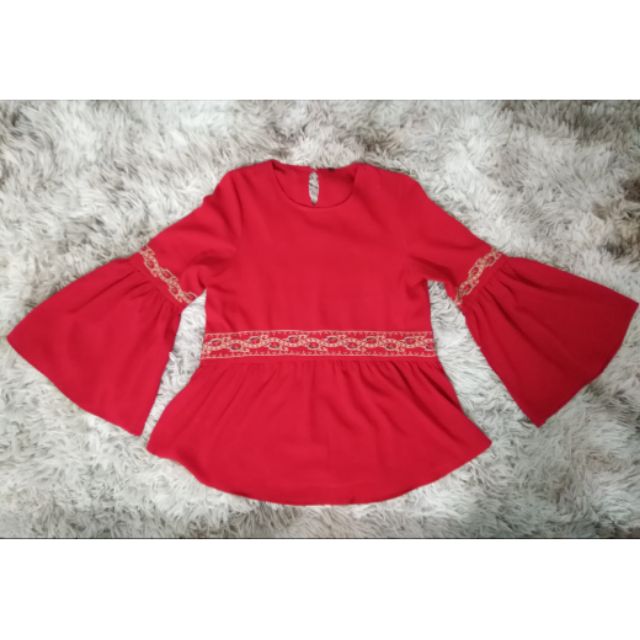 blouse top red colour / blouse merah /baju warna merah (preloved ...