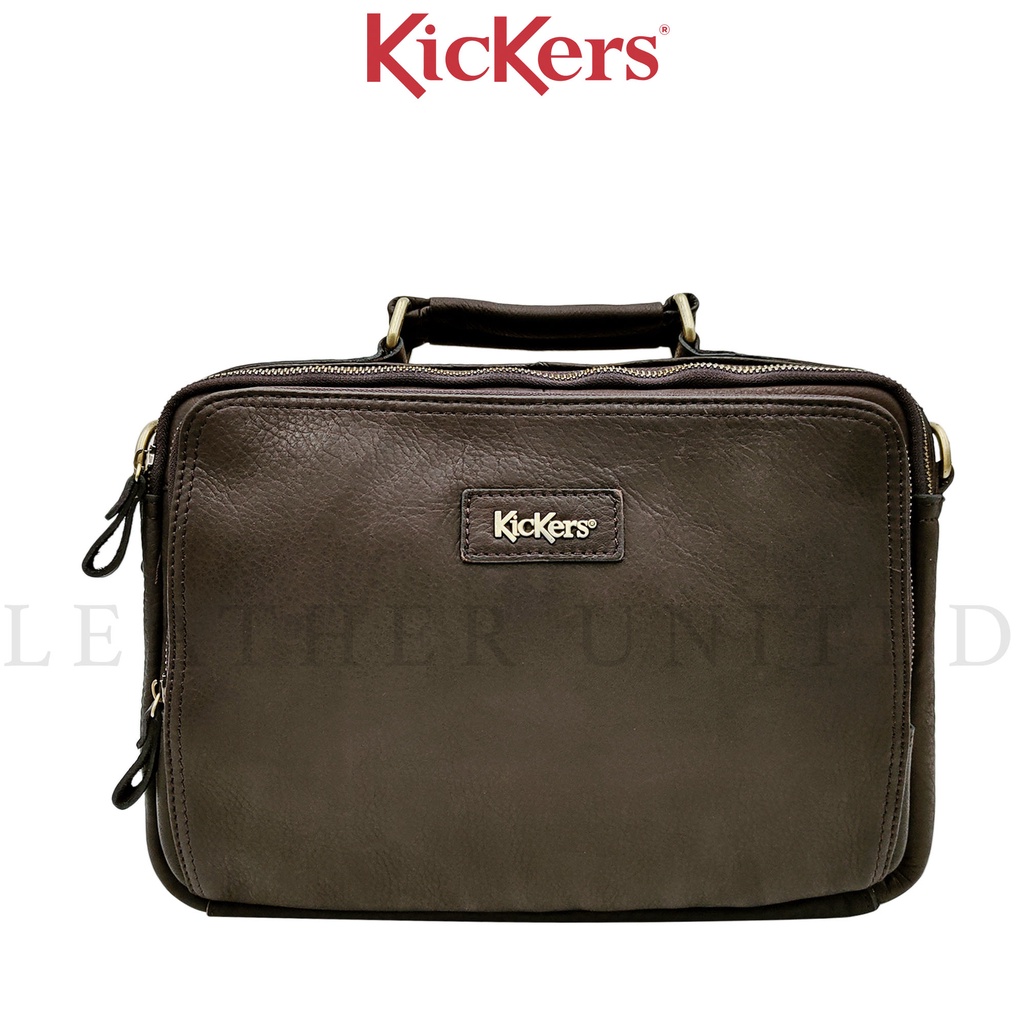 Kickers Genuine Top Grain Leather Iconic Logo Messenger Bag With Handle ...
