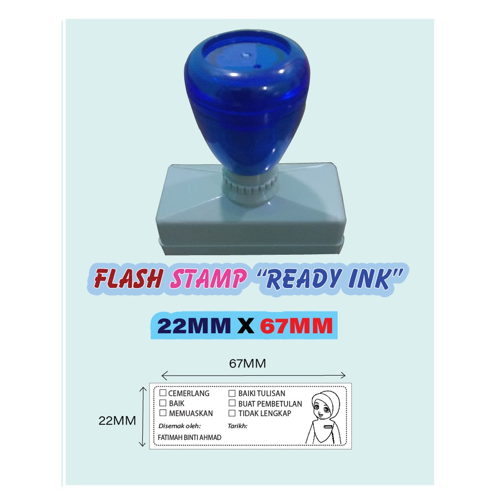 RUBBER STAMP/COP FLASH STAMP READY INK CUSTOM MADE RUMI JAWI 27MMX67MM ...