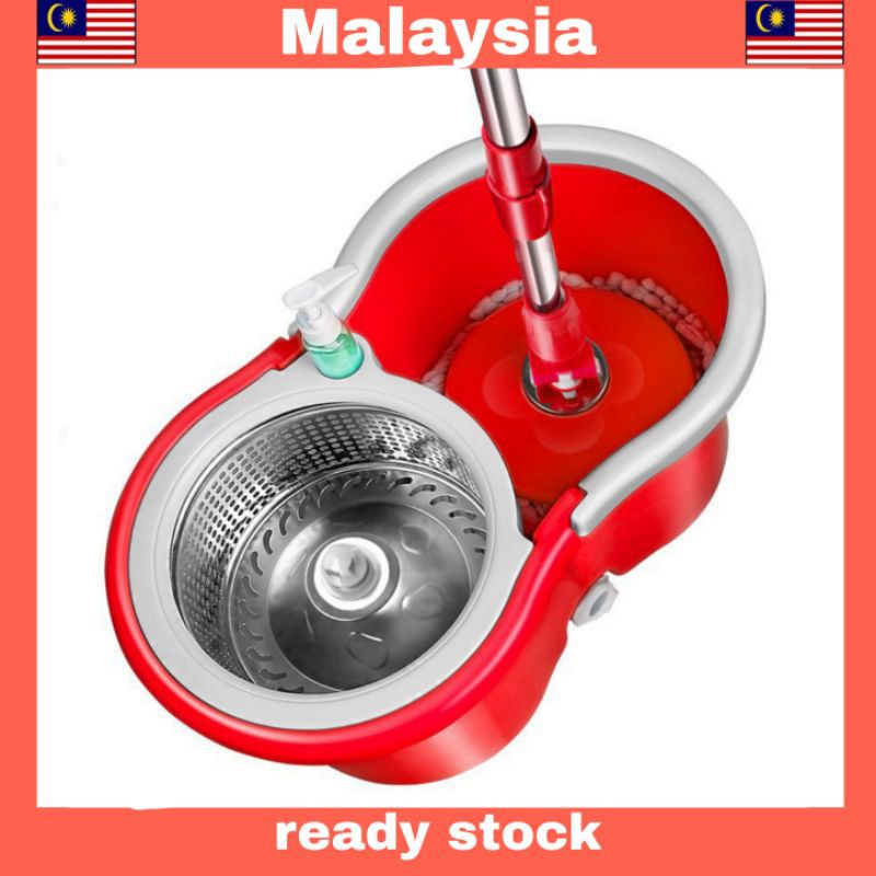 Mop lantai set Easy Spin Mop with Wheels & Stainless Steel Basket (2 ...