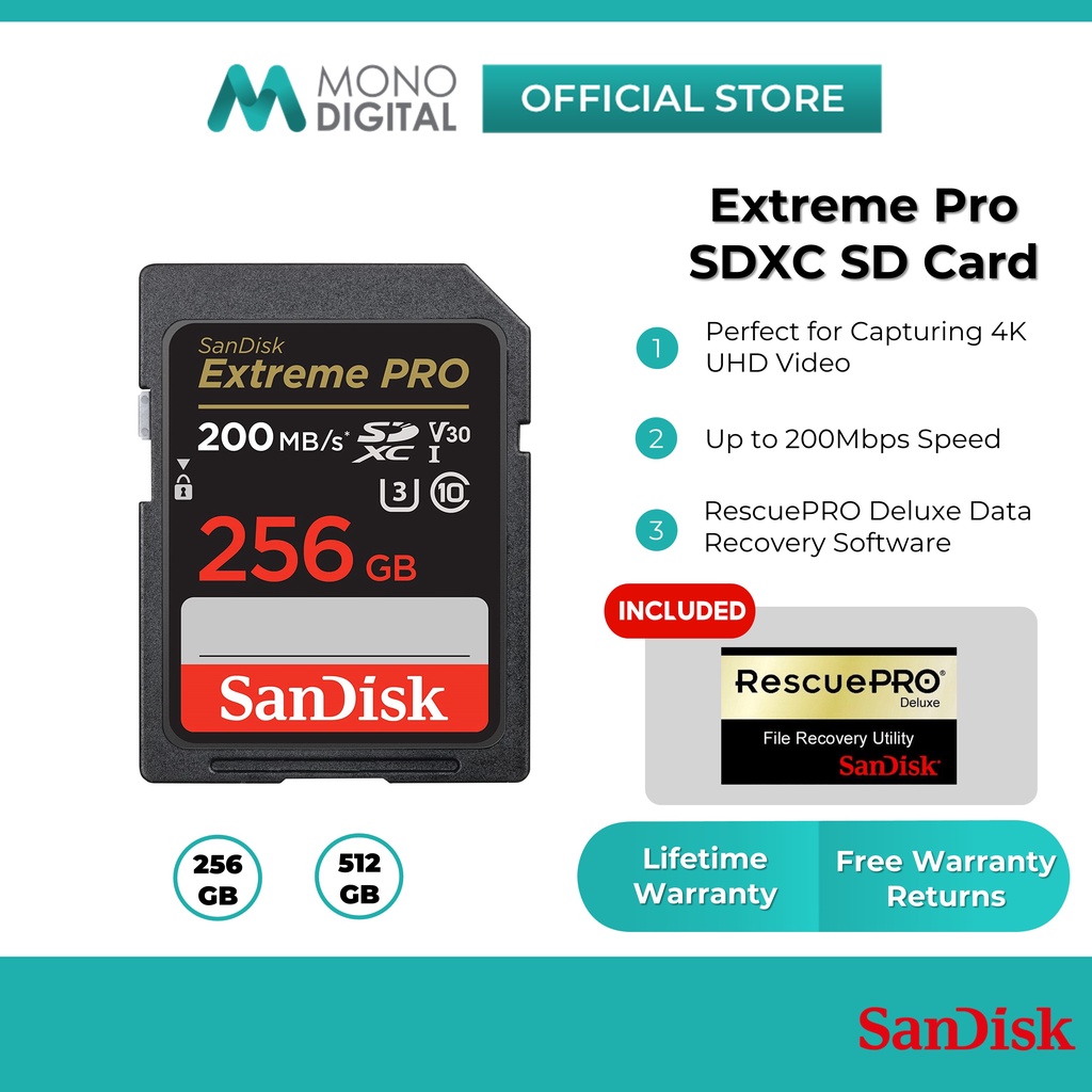 SanDisk Extreme PRO SD Card (256GB/512GB) 200MB/s Class 10 U3 4K UHS-I ...