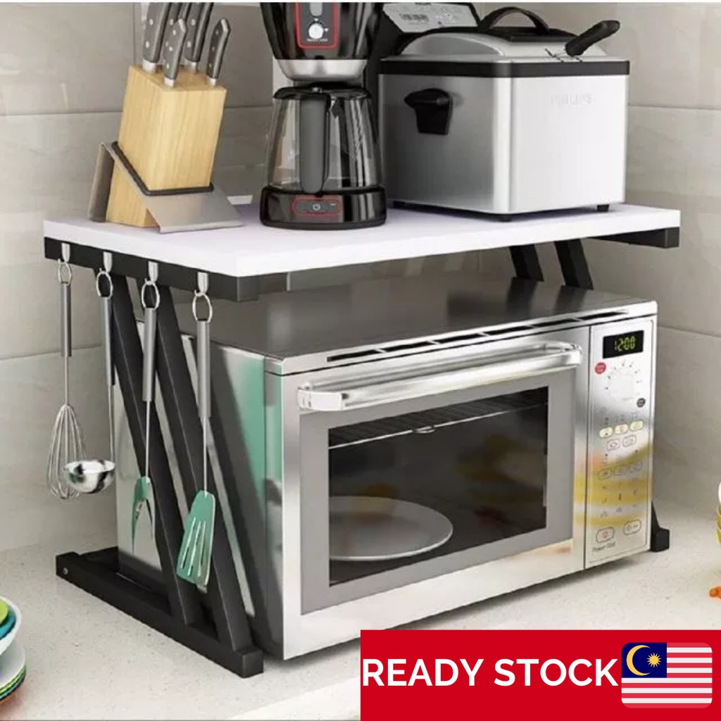 Oven Rack Rak Dapur Serbaguna 2 Tiers Stand Wooden Steel Microwave Oven ...