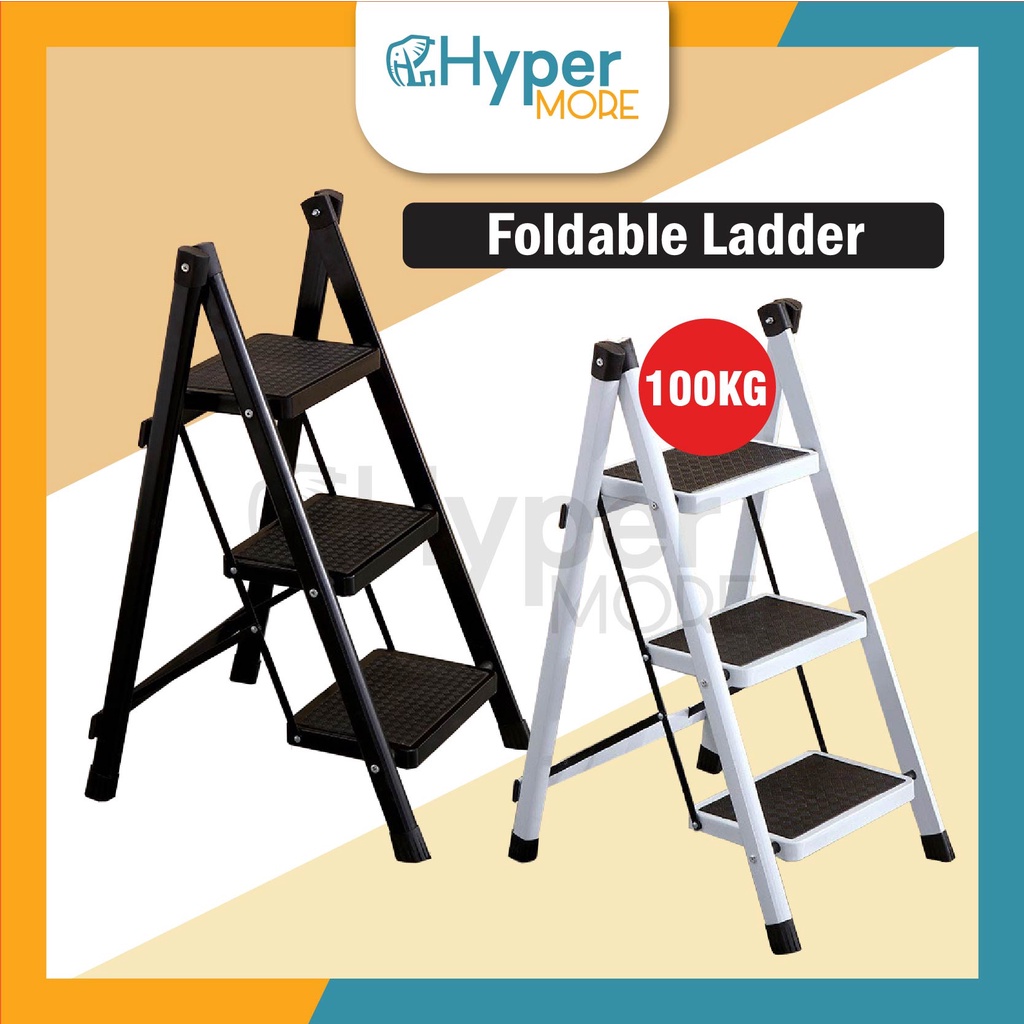 HYPERMORE [High Quality] Foldable Ladder 3 Step Ladder Steel Ladder ...