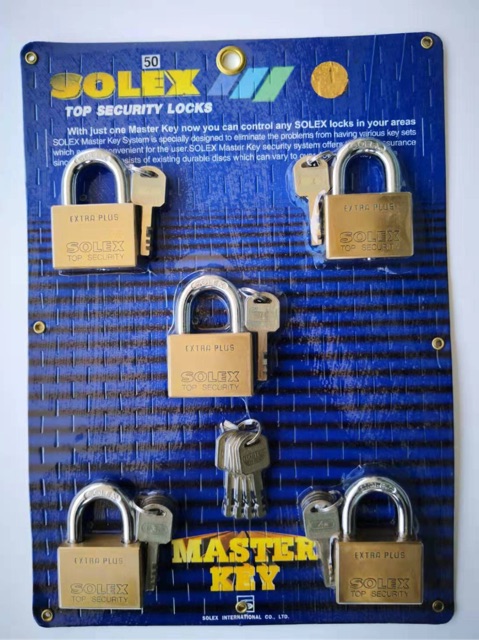 Original Solex Extra Plus Master Key Set 5:1 Solid Brass Padlocks (50mm ...