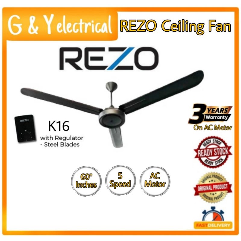 REZO K16 Ceiling Fan - 60" 3 Blades Regulator Ceiling Fan / kipas ...