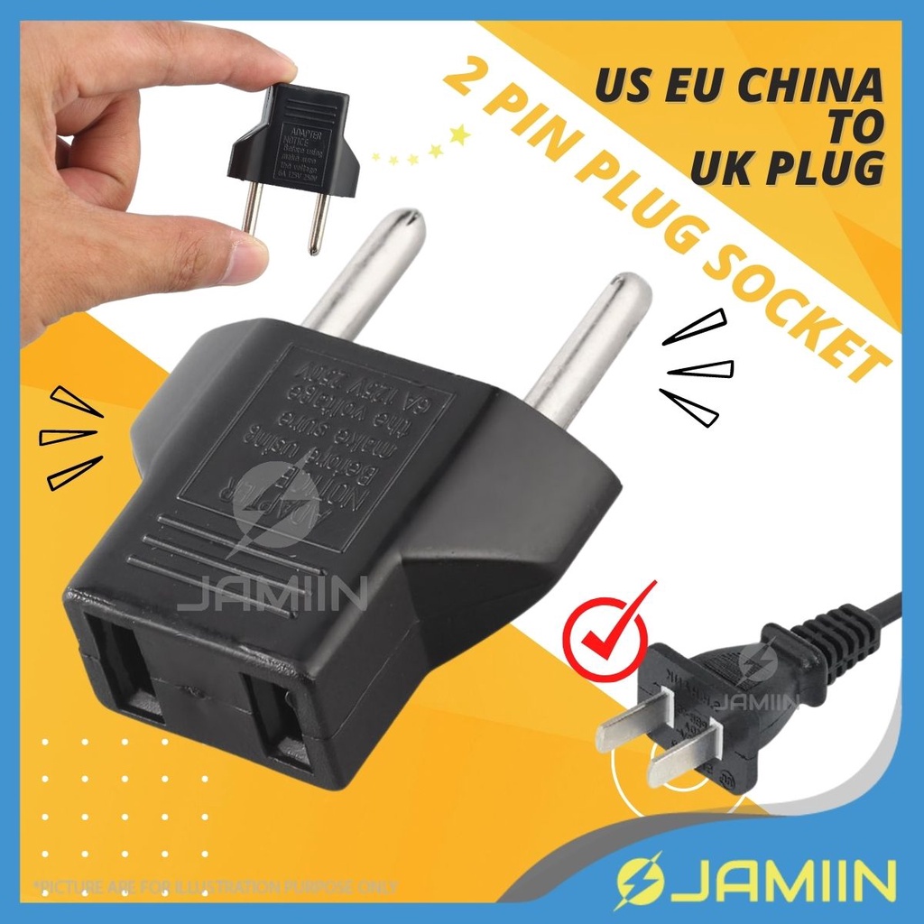 Universal 2 Pin Plug Socket Travel Adaptor US EU CHINA To Malaysia UK ...