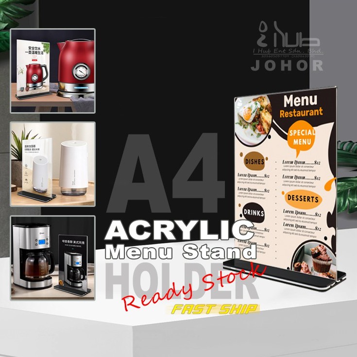 Acrylic T-shape Menu Display Stand, Restaurant Table Menu, A4, A6 ...