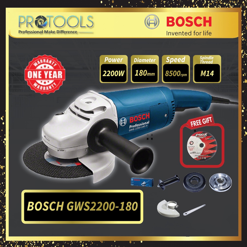 BOSCH GWS2200-180 (GWS 2200-180) CORDED ANGLE GRINDER 7" 2200W FOC ...