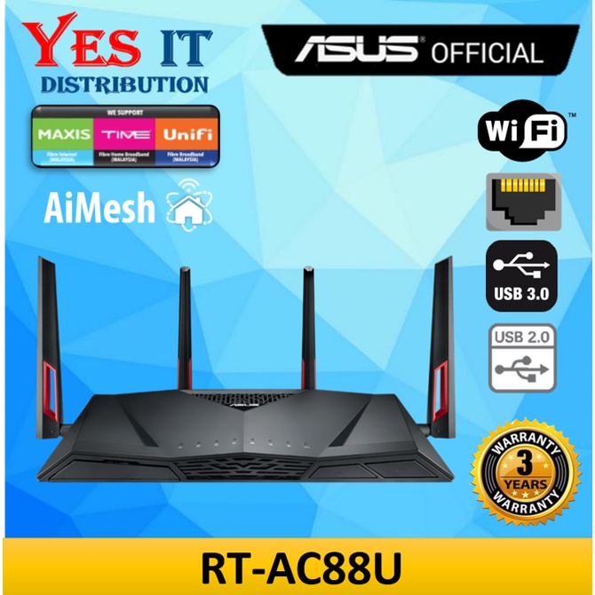 ASUS RT-AC88U Wireless AC3100 AiMesh Dual Band Gigabit Router Wireless ...