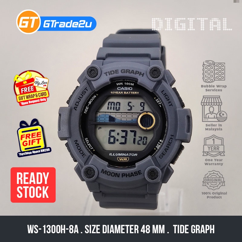 Original Standard Men WS-1300H-8A WS1300H-8A Digital Watch Black Resin Band [READY STOCK ...