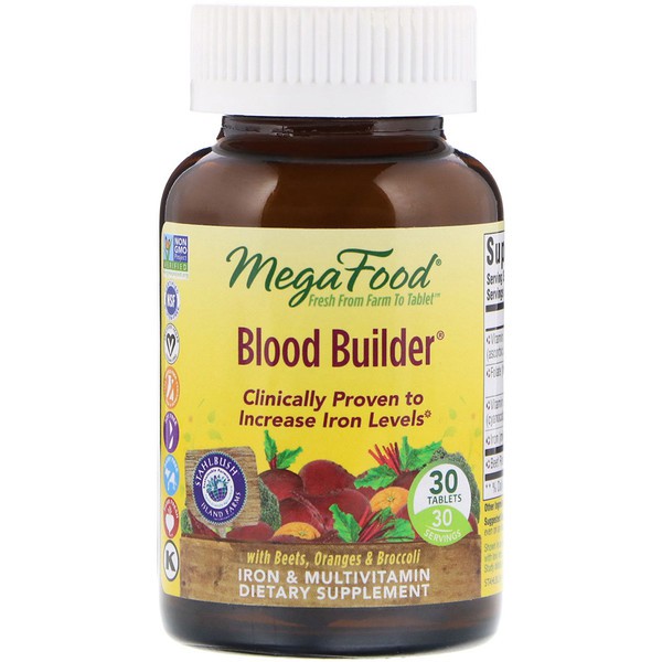 MegaFood, Blood Builder, Iron & Multivitamin Supplement, 30 Tablets ...