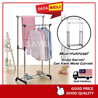 Stainless Steel Cloth Rack Rak Baju Besi Roda Clothes Ampaian Baju ...