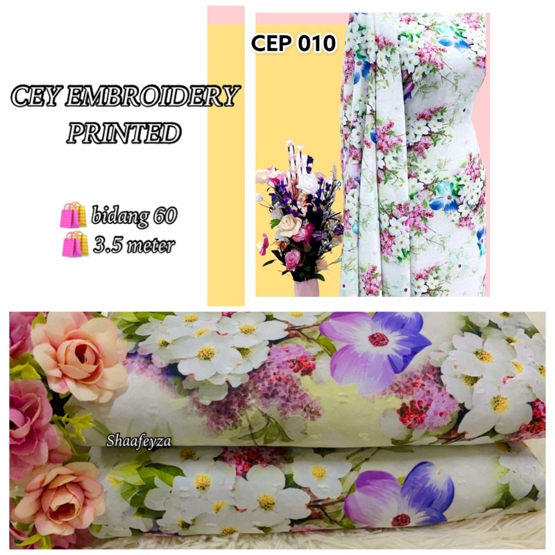 KAIN CEY EMBROIDERY PRINTED | Shopee Malaysia