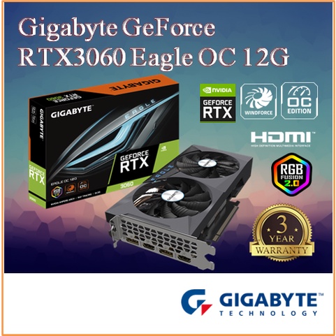 Gigabyte GeForce RTX 3060 EAGLE OC 12GB GDDR6 192bit Graphic Card ( GV ...