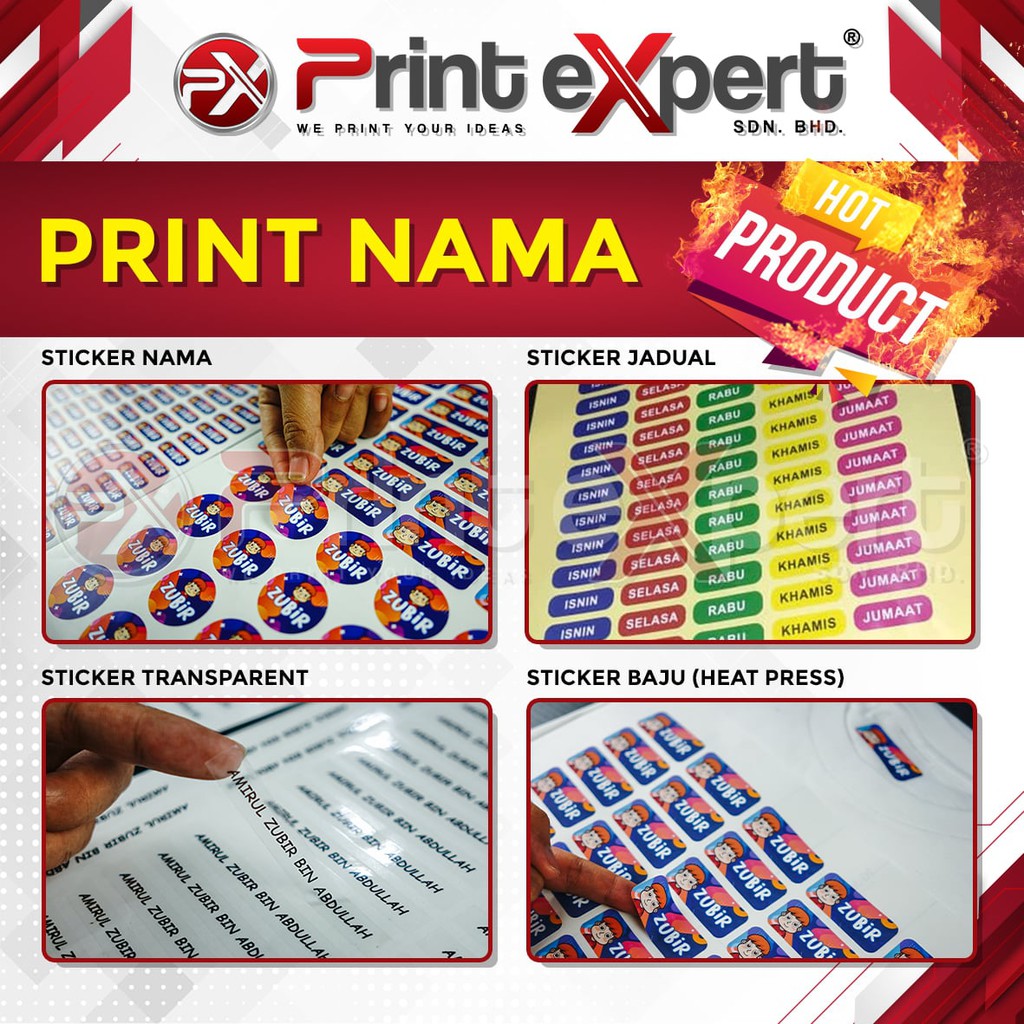 Print Sticker nama/baju/transparent/jadual kelas ready design | Shopee ...