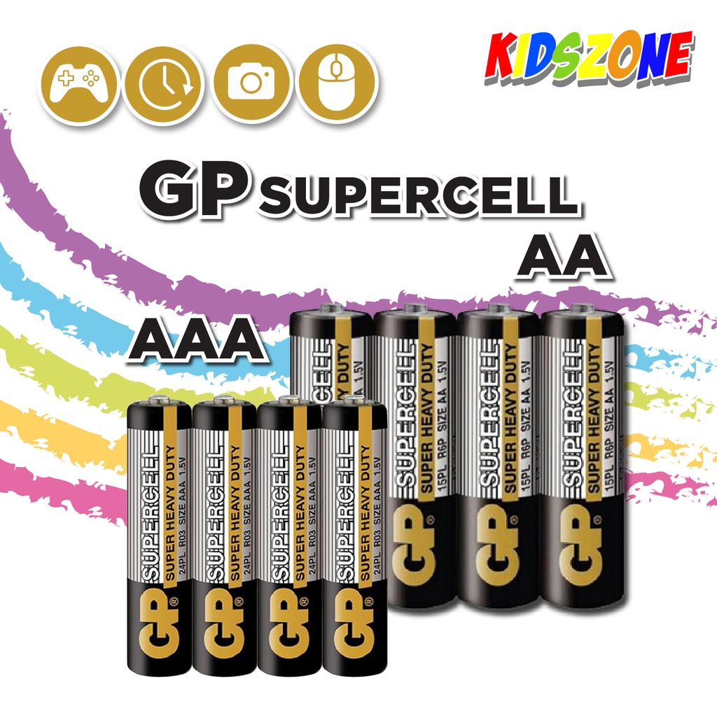 GP SUPERCELL Super Heavy Duty AA/AAA 1.5V Battery Batteries 4 Pieces ...