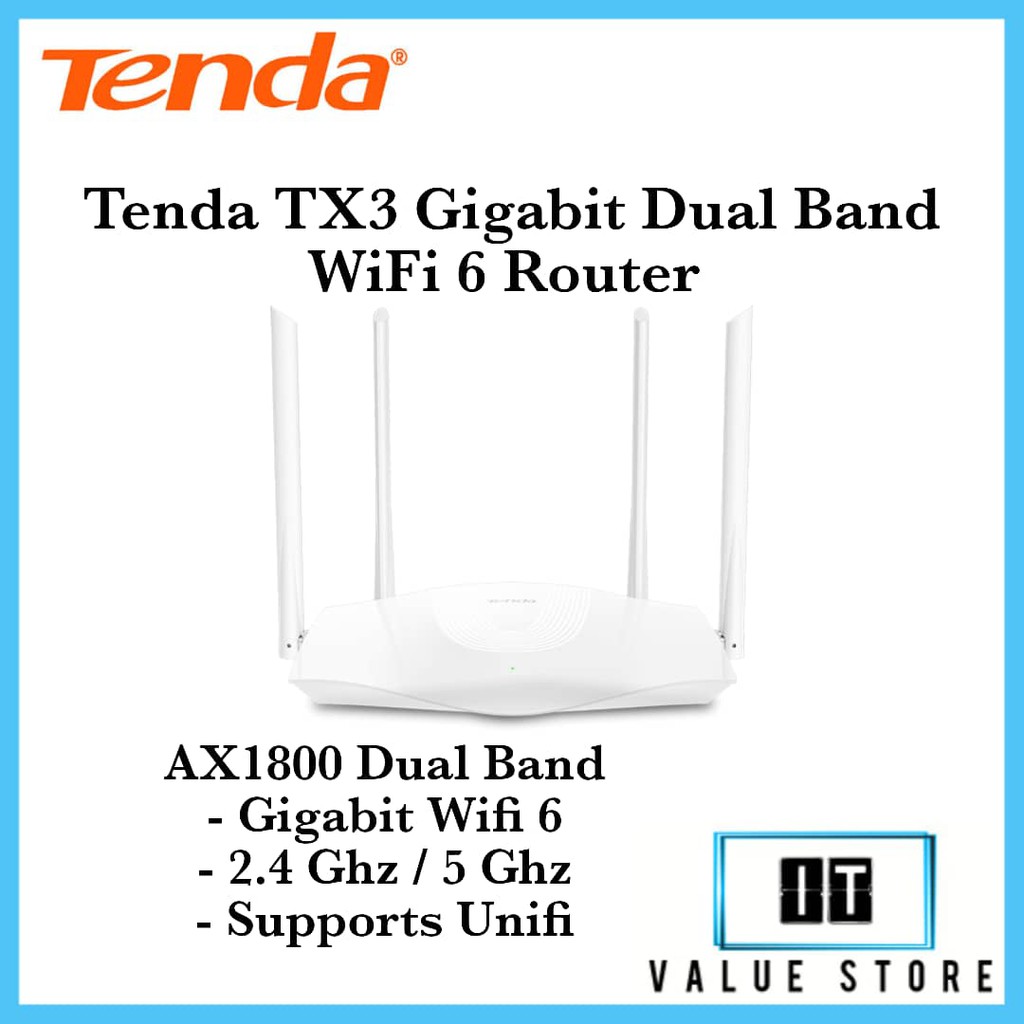 Tenda TX3 AX1800 Dual Band Gigabit Quad-core Wi-Fi 6 Router | Shopee ...