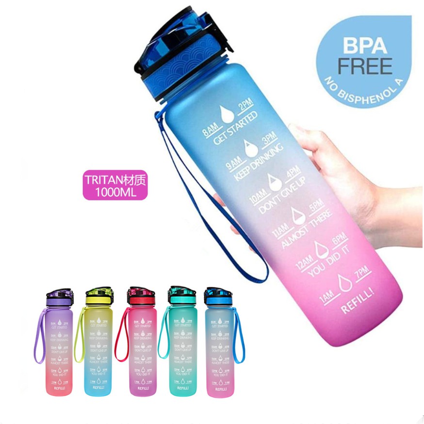 Gemful Water Bottle 1000ml with Time Marker with Straw and Filter Tritan BPA-Free 水瓶 Botol Air ...