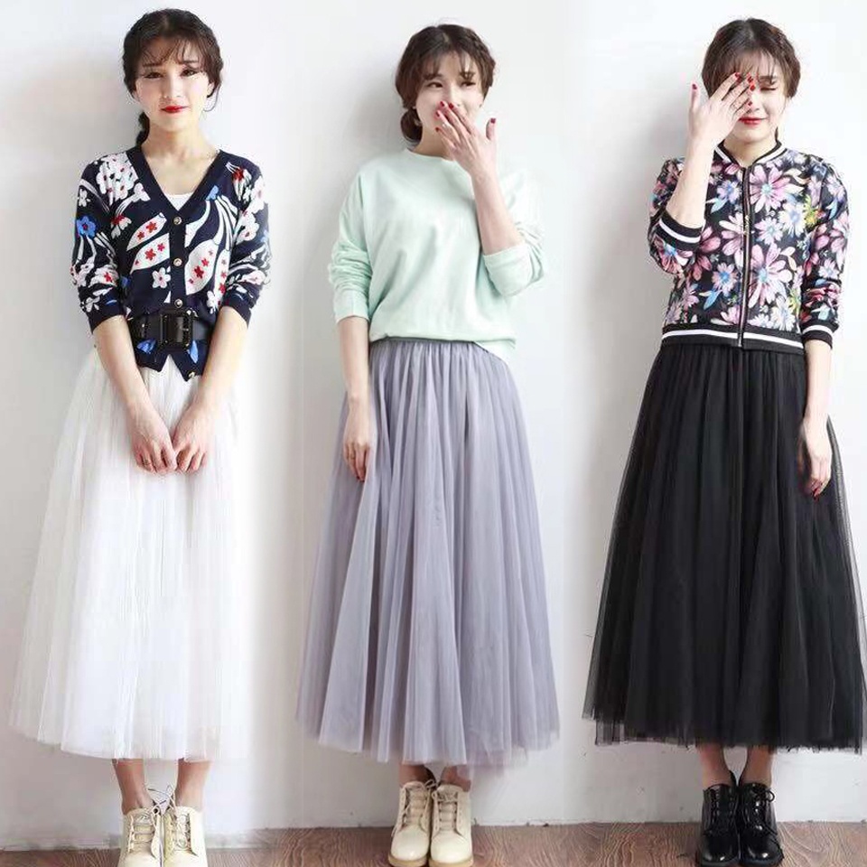 Tutu skirt Tulle skirt elastic high waist plain long skirt women short ...