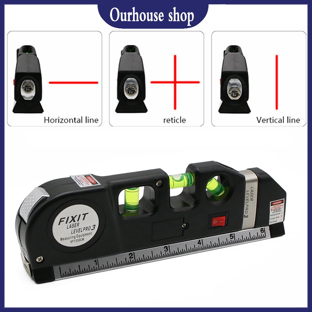 Laser Level Vertical Horizontal 2 Lines Lasers Ruler Measure Tape ...