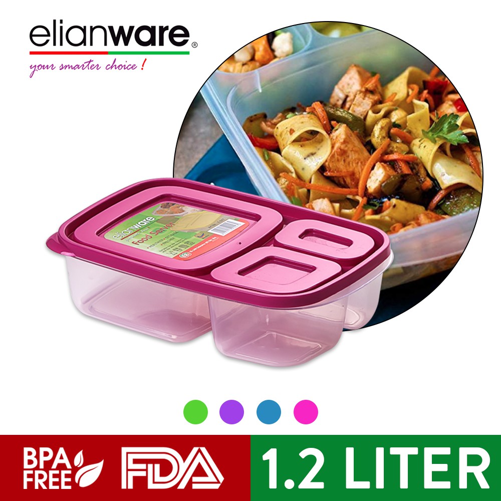 Elianware 3 Compartment Divided Lunch Box Food Container Microwavable ...